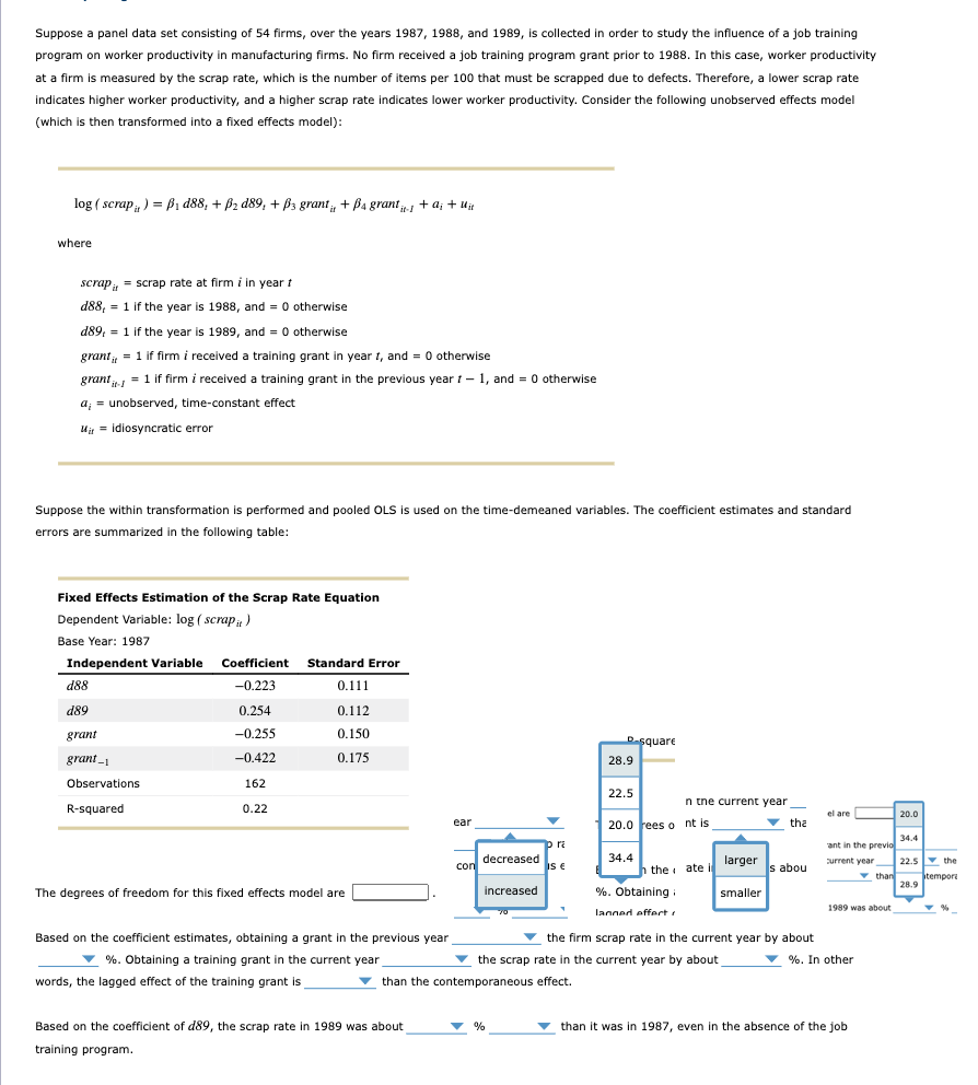 Solved Suppose a panel data set consisting of 54 ﻿firms, | Chegg.com
