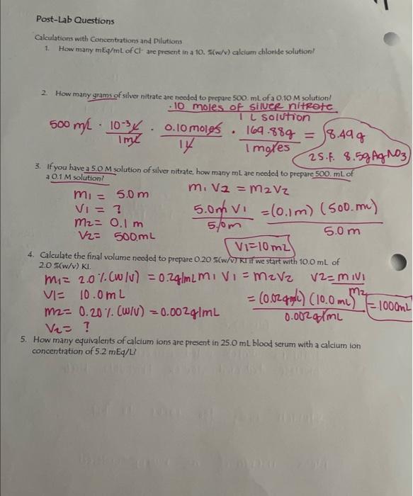 Solved Calculaticens with Concentrations and Dilutions 1. | Chegg.com