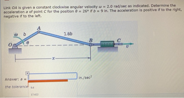 Solved Link OA is given a constant clockwise angular | Chegg.com