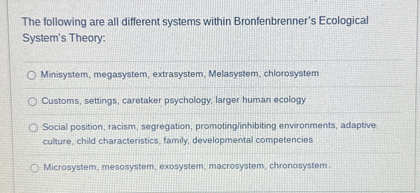 Solved The following are all different systems within | Chegg.com