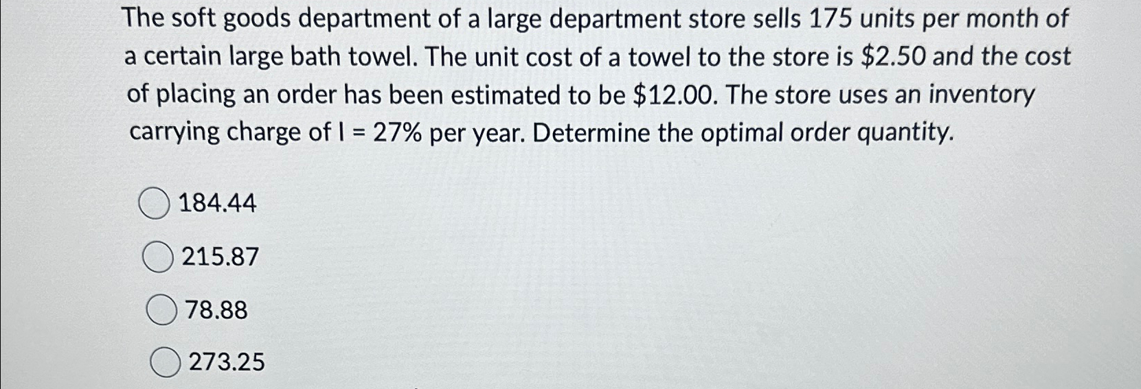 Solved The soft goods department of a large department store | Chegg.com