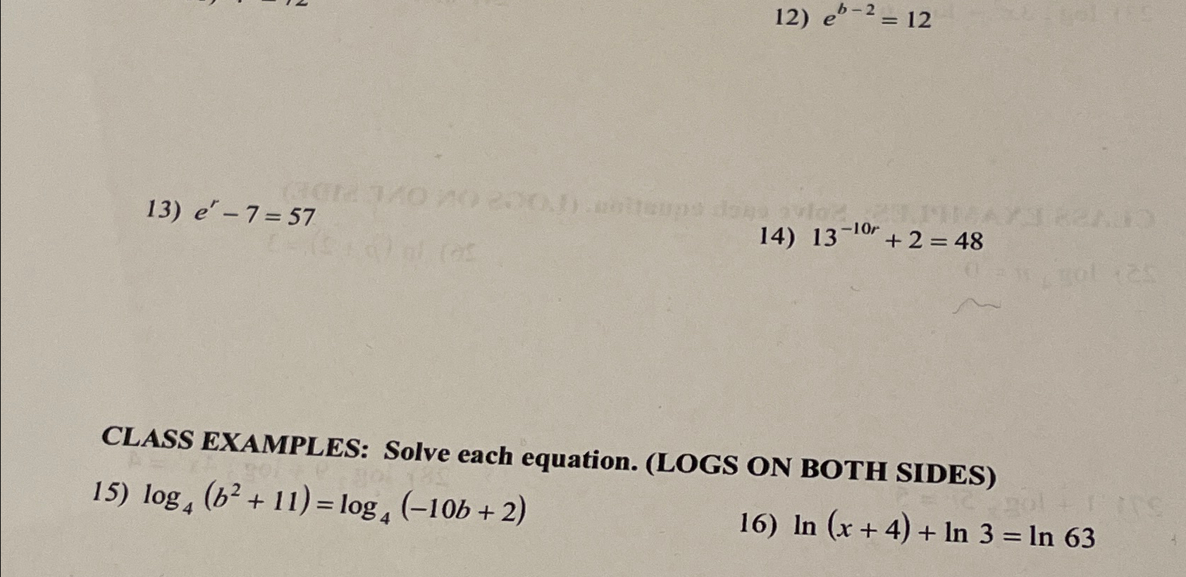 Solved eb-2=12er-7=5713-10r+2=48CLASS EXAMPLES: Solve each | Chegg.com
