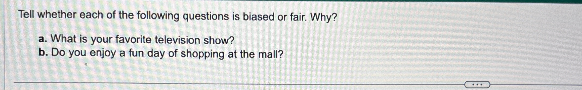 Solved Tell whether each of the following questions is | Chegg.com