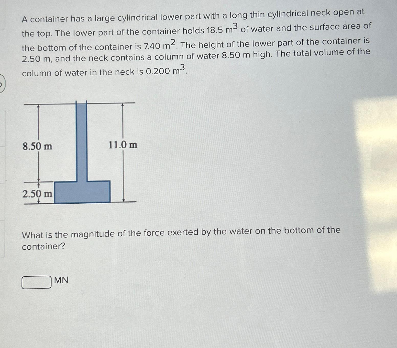 Solved A container has a large cylindrical lower part with a | Chegg.com