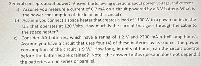 Solved General concepts about power: Answer the following | Chegg.com