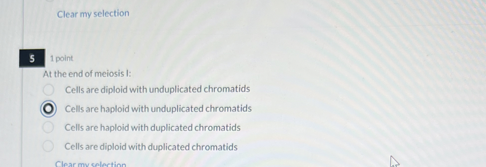 Solved Clear my selection1 ﻿pointAt the end of meiosis | Chegg.com