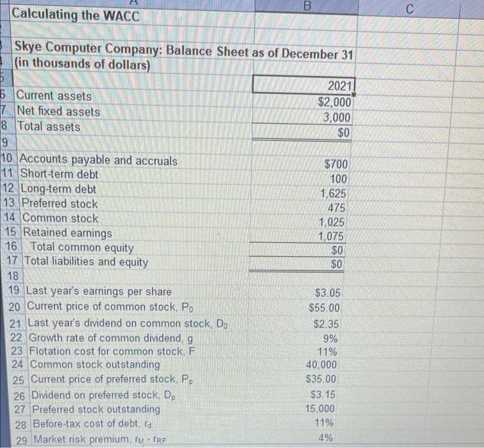 Solved Excel Activity: Calculating the WACC Here is the | Chegg.com