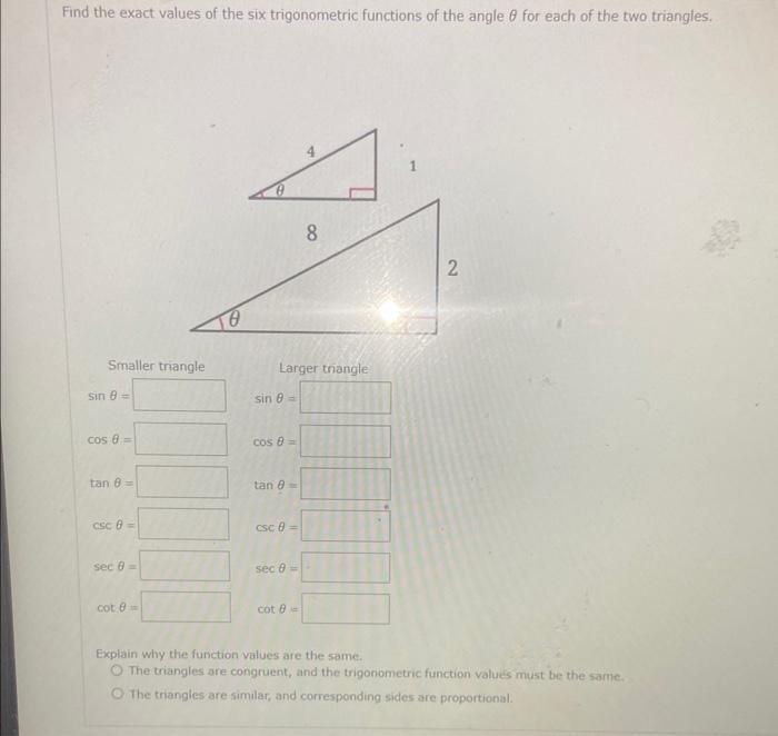 Solved Find the exact values of the six trigonometric | Chegg.com