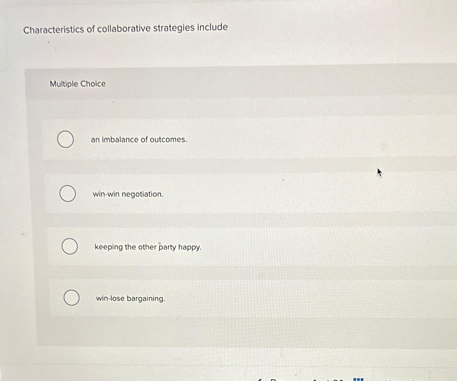Solved Characteristics of collaborative strategies | Chegg.com