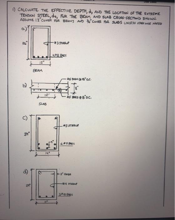 Solved 1) CALCULATE THE EFFECTIVE DEPTH, d, AND THE LOCATION | Chegg.com