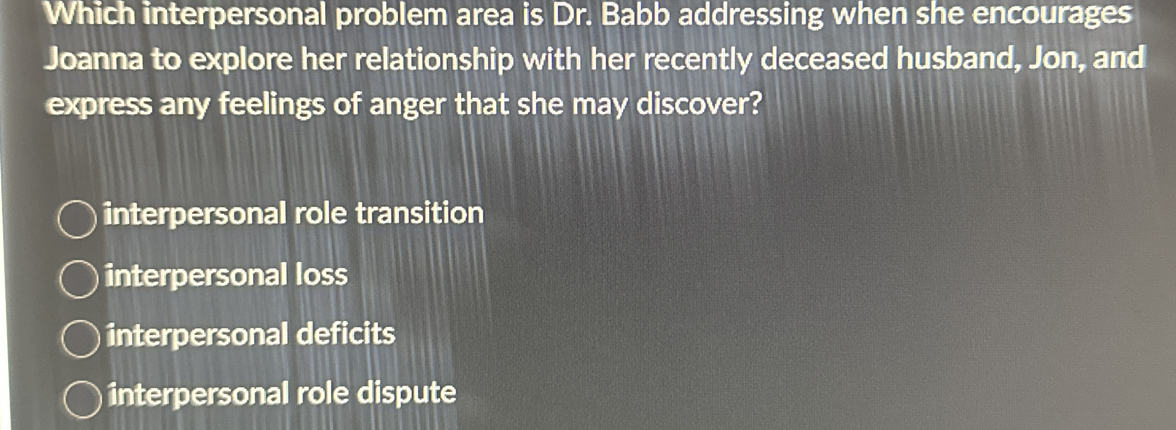 Which interpersonal problem area is Dr. ﻿Babb | Chegg.com