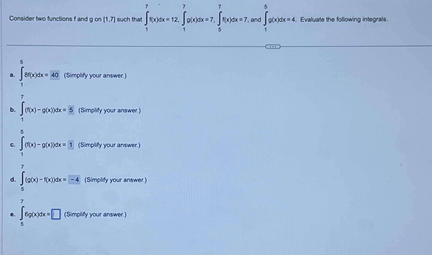 Solved Consider two functions f ﻿and g ﻿on 1,7 ﻿such that | Chegg.com