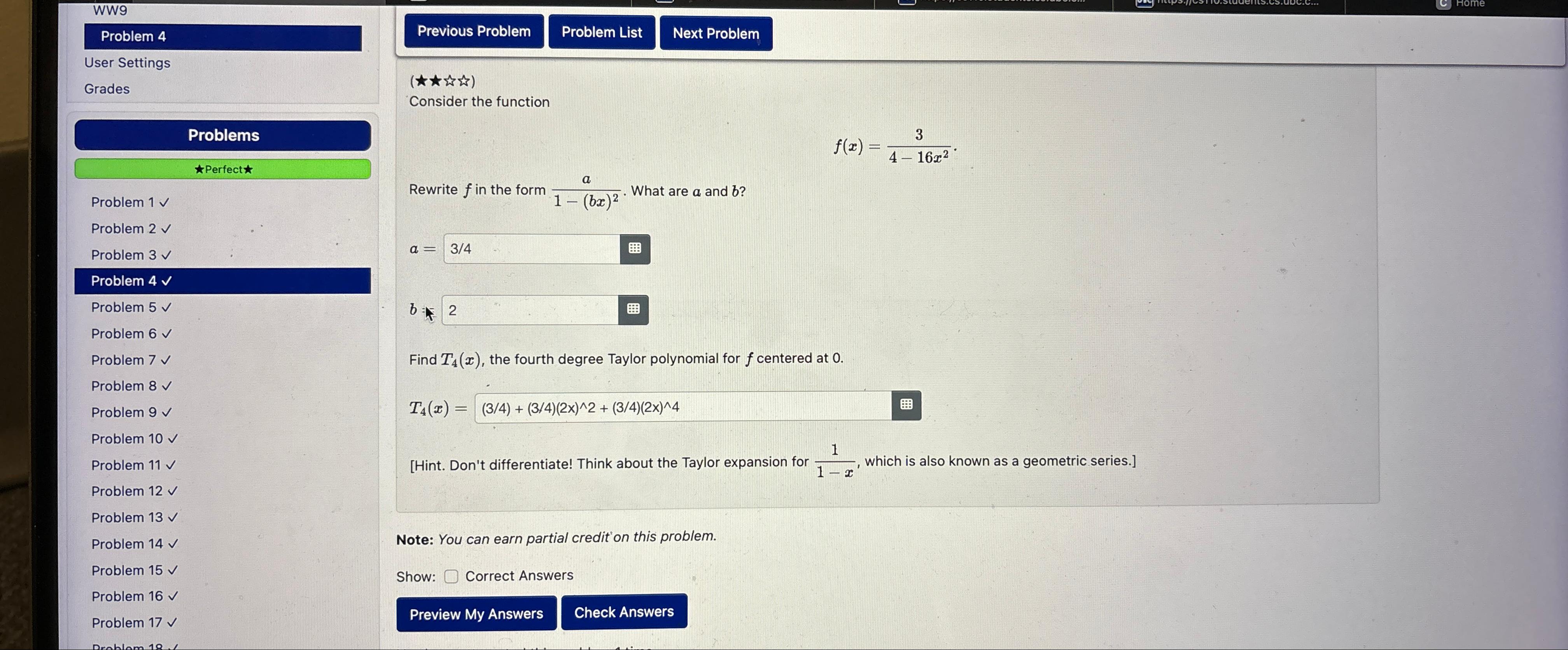 Solved Problem 4User SettingsGradesProblems*** ﻿Perfect | Chegg.com