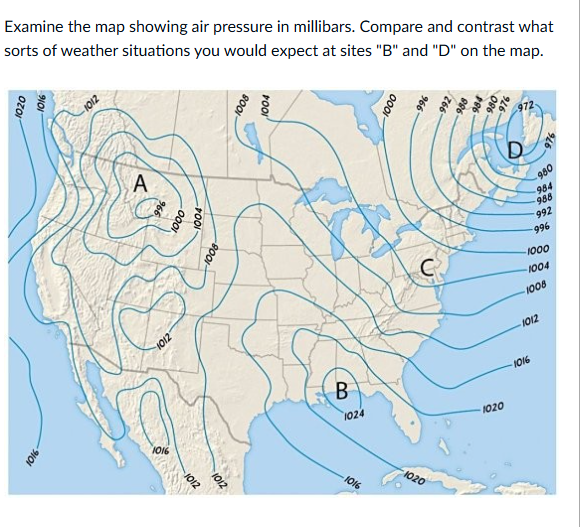 Solved Examine the map showing air pressure in millibars. | Chegg.com