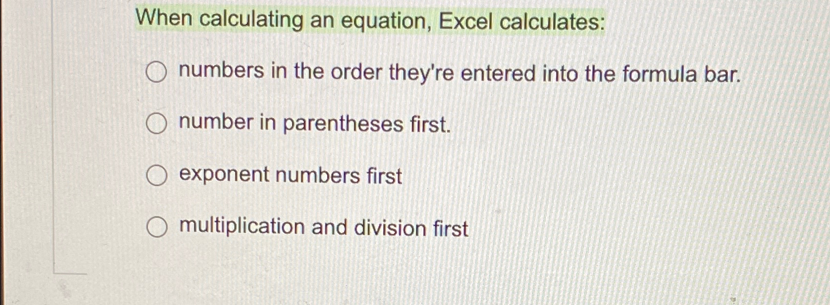 Solved When calculating an equation, Excel | Chegg.com