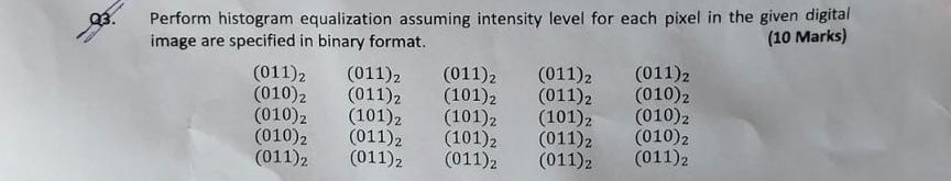 Solved Q3. ﻿Perform histogram equalization assuming | Chegg.com
