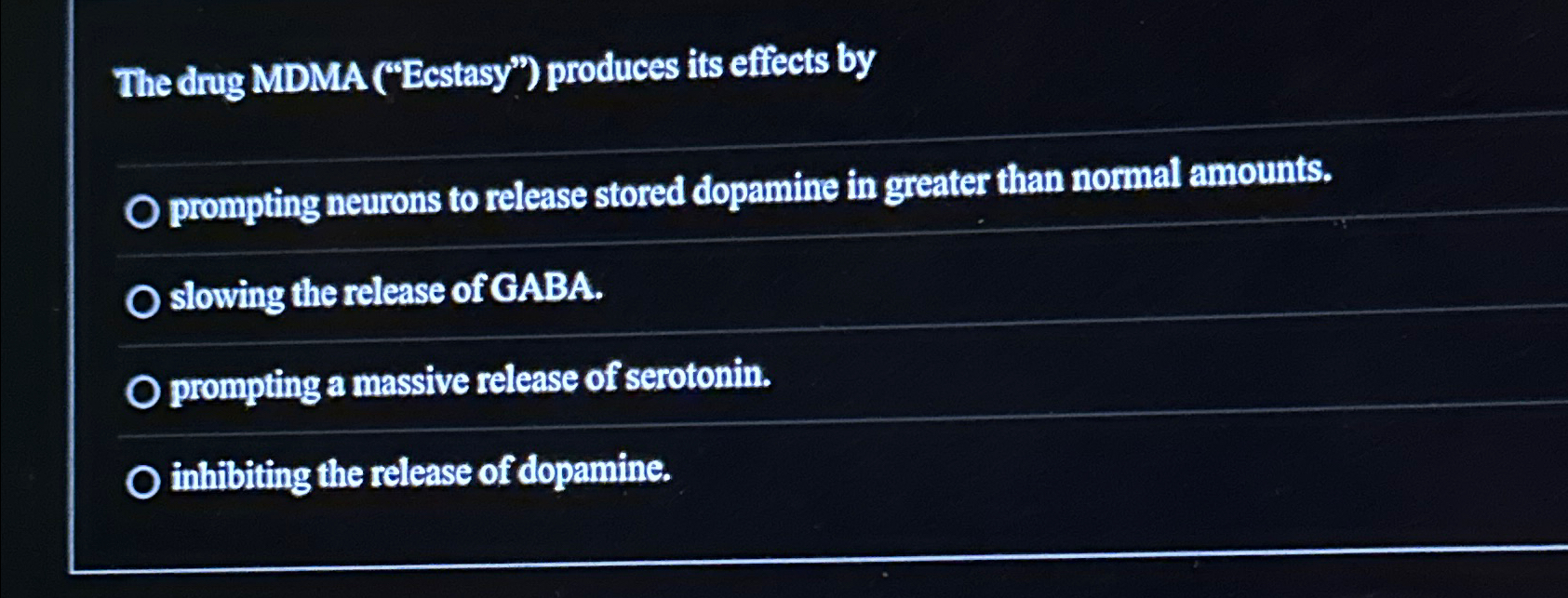 Solved The drug MDMA ("Ecstasy") ﻿produces its effects | Chegg.com