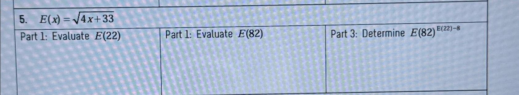 Solved E(x)=4x+332Part l: Evaluate E(22)Part 1: Evaluate | Chegg.com