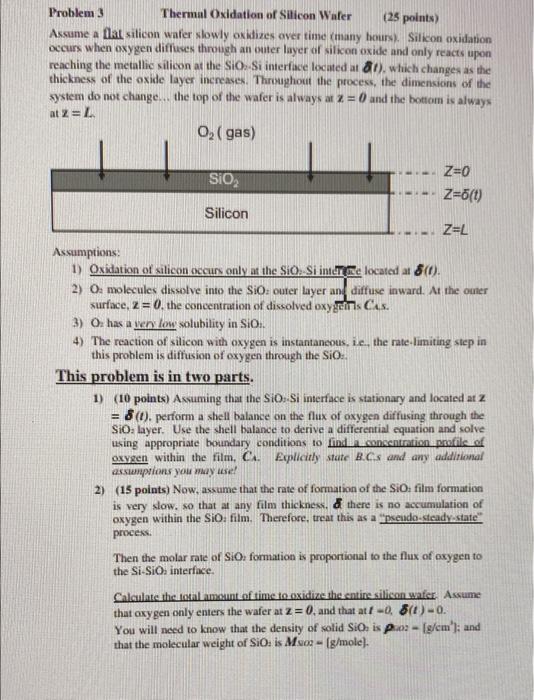 Problem 3 (25 points) Thermal Oxidation of Silicon | Chegg.com