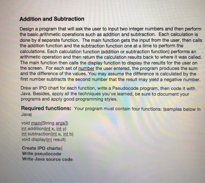 Solved Addition and Subtraction Design a program that will | Chegg.com