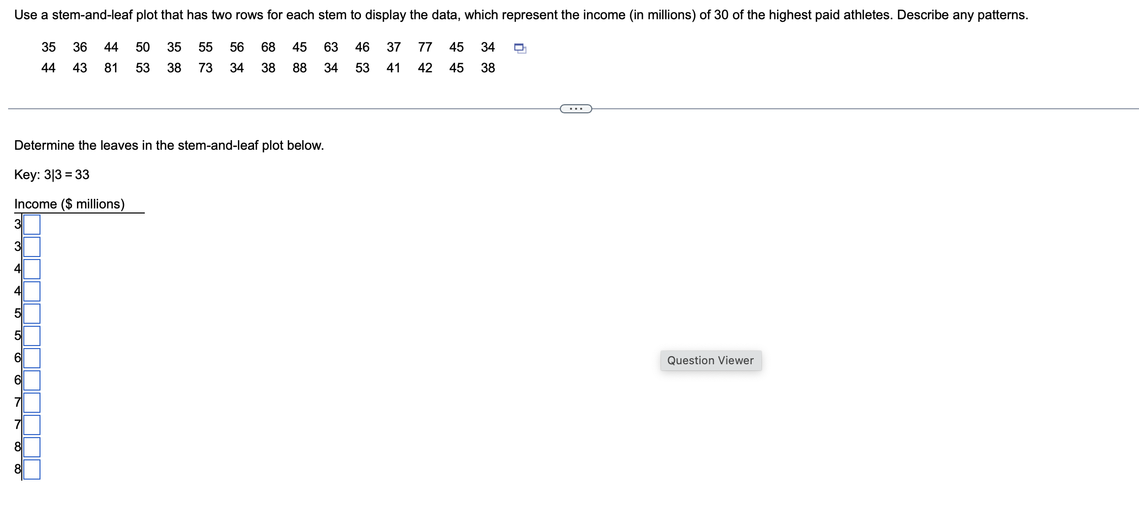 Solved use a stem and leaf plot that has two rows for each | Chegg.com