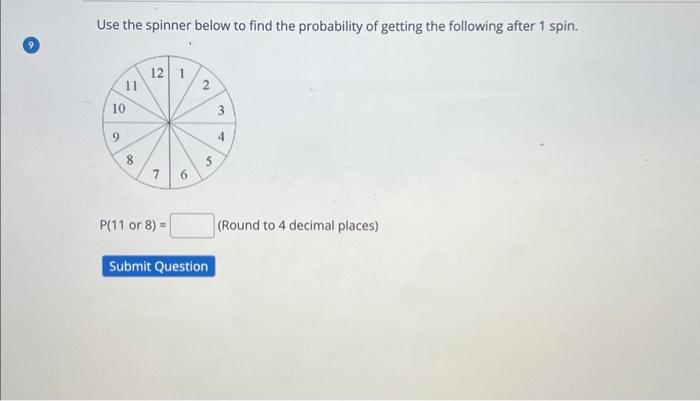 Solved Use the spinner below to find the probability of | Chegg.com