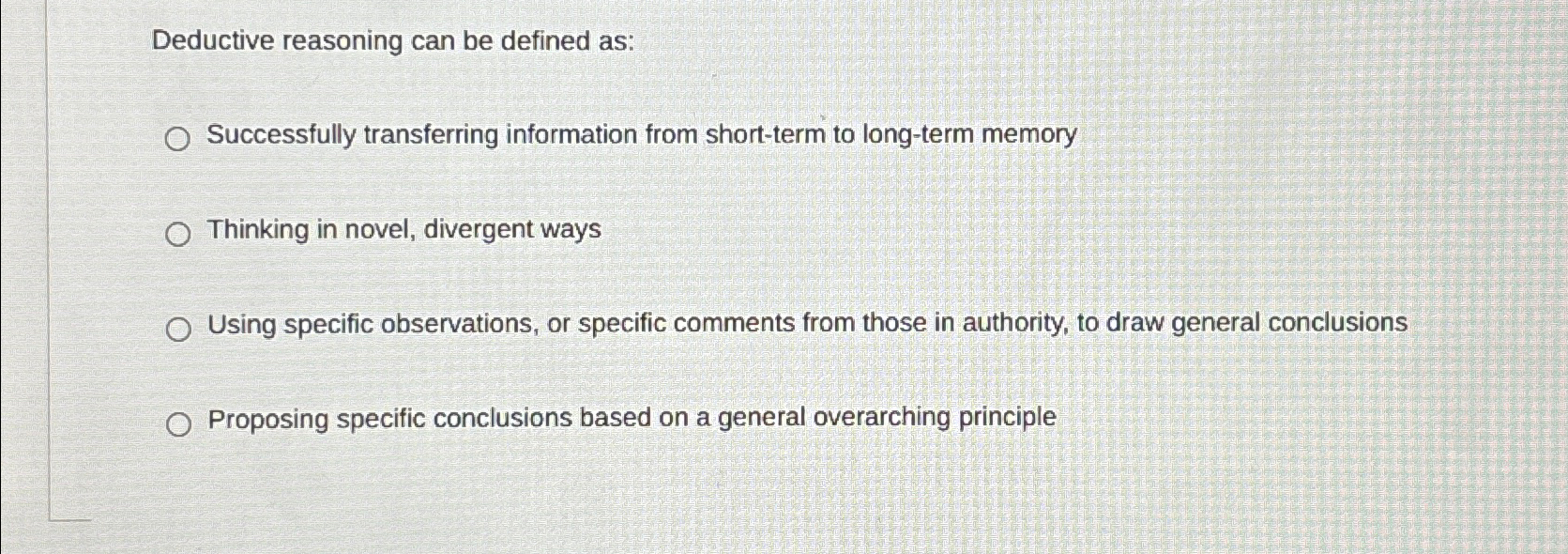 Solved Deductive reasoning can be defined as:Successfully | Chegg.com