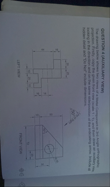 Solved QUESTION 4 (AUXILIARY VIEW)The drawing below shows | Chegg.com