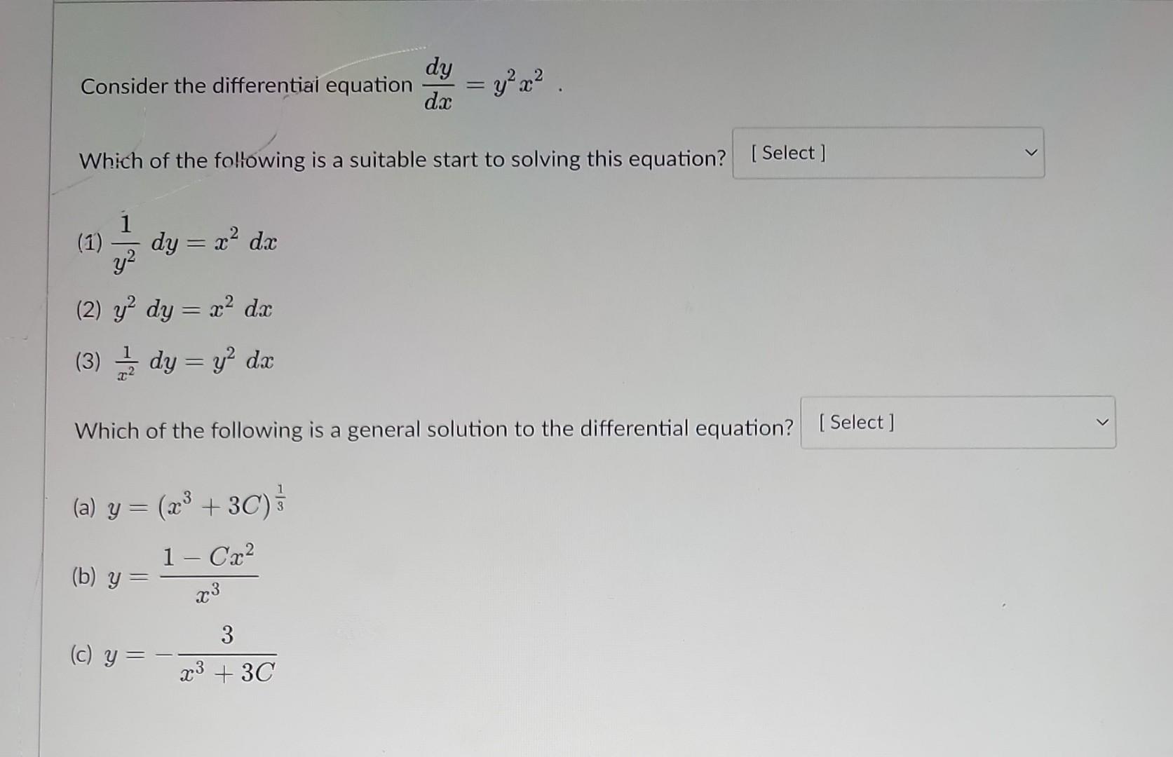 Solved Consider the differentiai equation dxdy=y2x2 Which of | Chegg.com