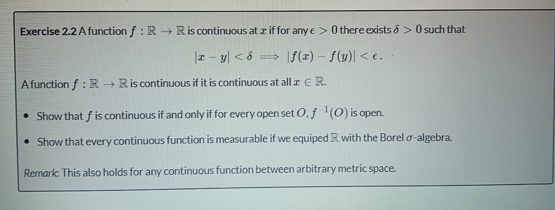 Solved Exercise 2.2 ﻿A function f:R→R ﻿is continuous at x | Chegg.com