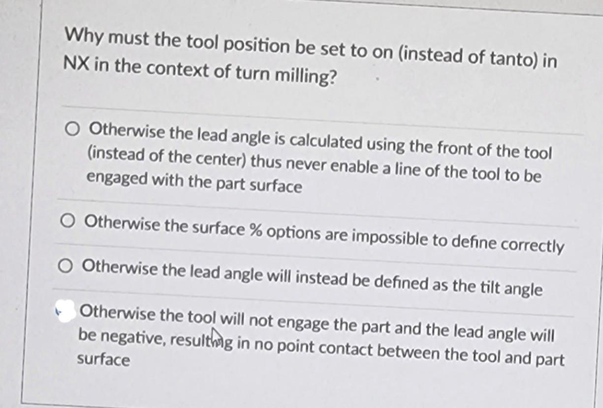 Solved Why must the tool position be set to on (instead of | Chegg.com