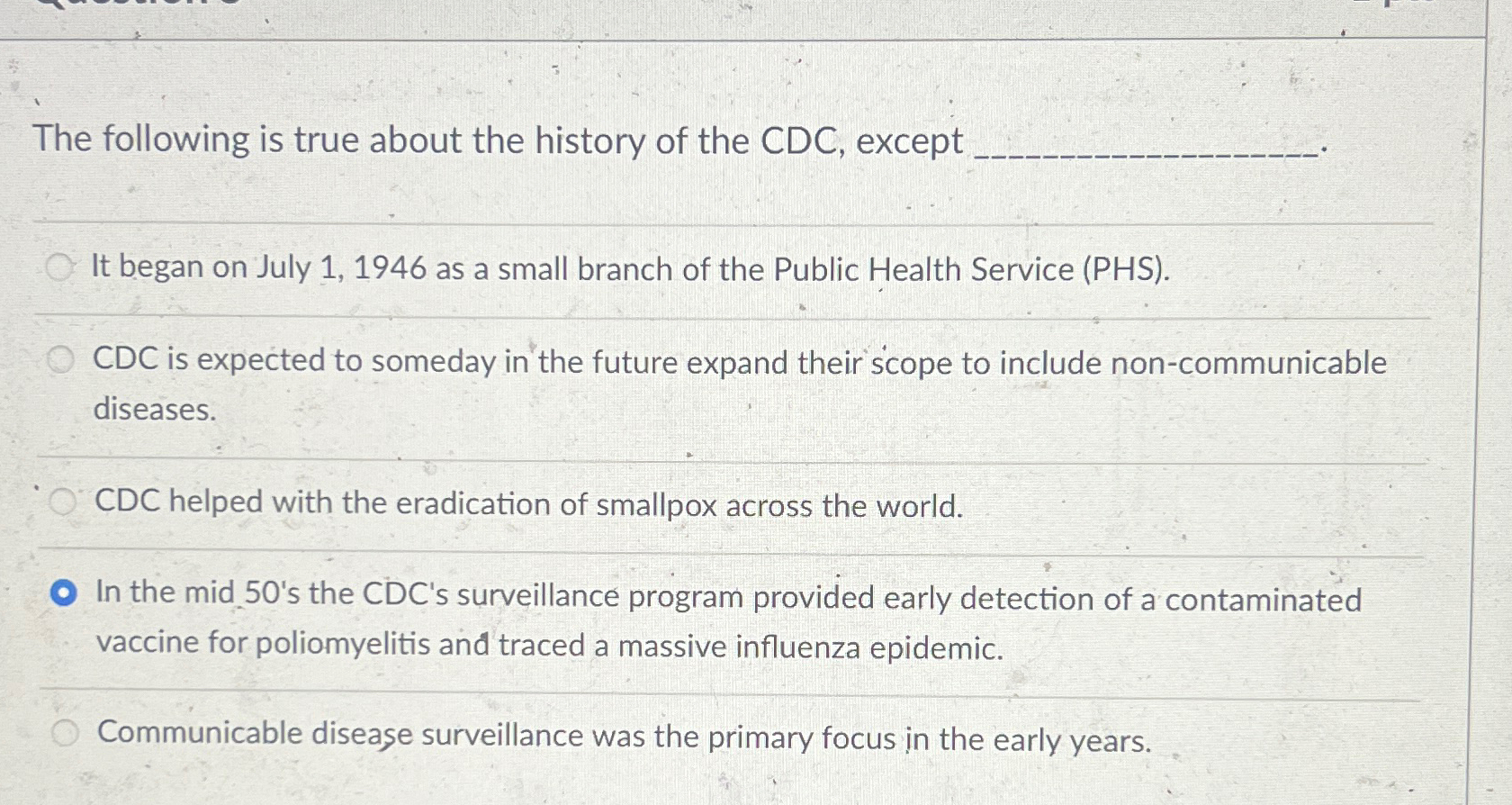 Solved The following is true about the history of the CDC, | Chegg.com