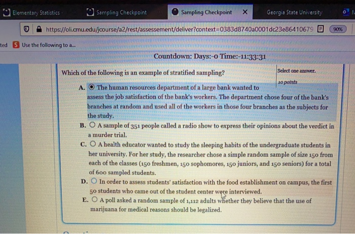 Solved Elementary Statistics Sampling Checkpoint Sampling | Chegg.com