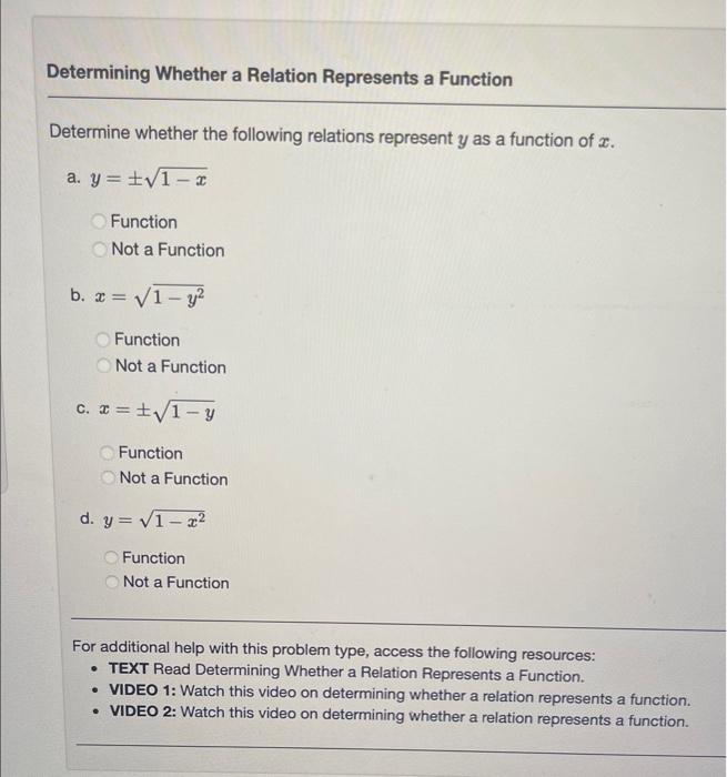 Solved Determine Whether The Following Relations Represent Y