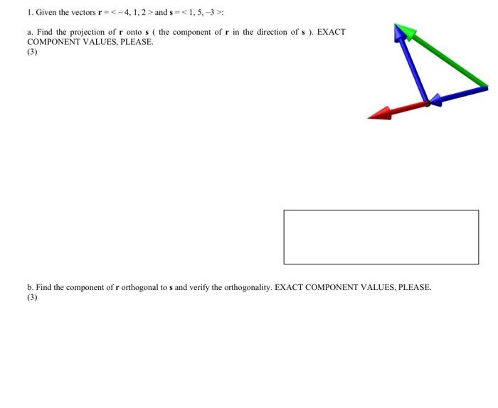 Solved 1. Given the vectors r= and s Is= : | Chegg.com
