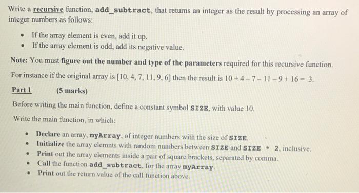 Solved Write a recursive function, add_subtract, that | Chegg.com