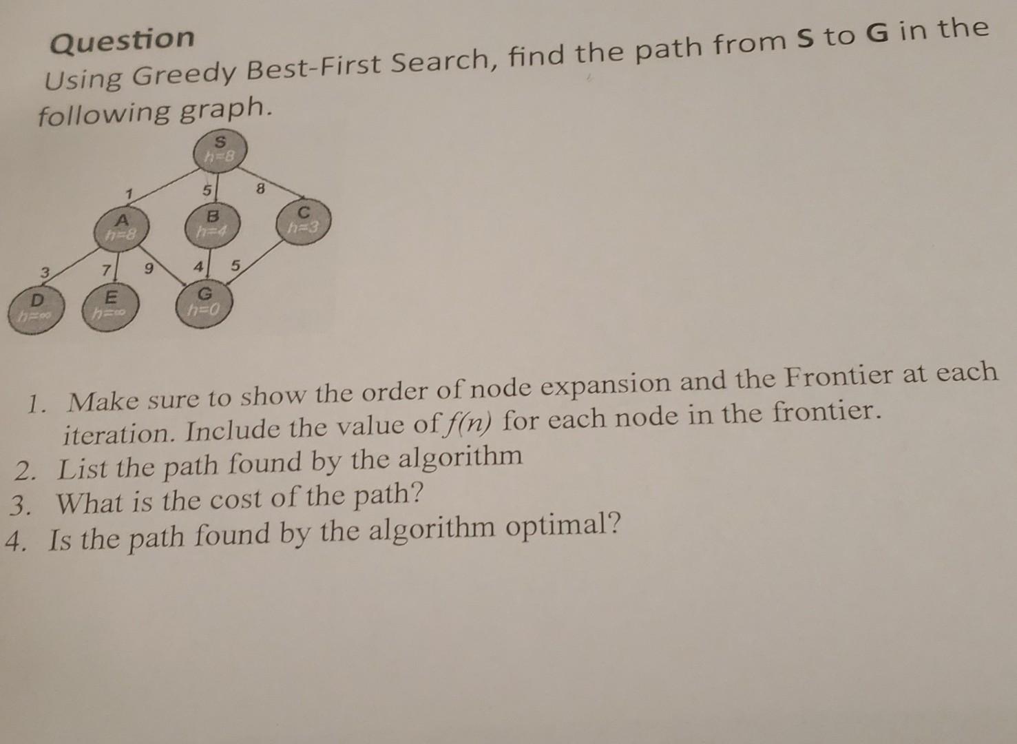 Solved Question Using Greedy Best-First Search, find the | Chegg.com