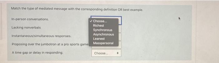 Solved Match the type of mediated message with the | Chegg.com