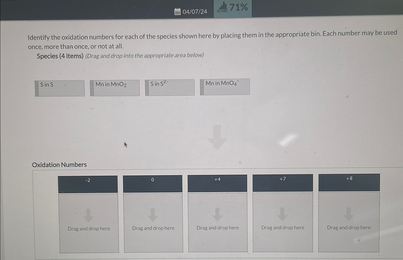 Solved Identify the oxidation numbers for each of the | Chegg.com