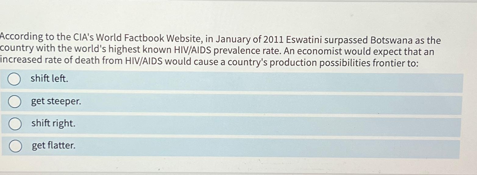 Solved According to the CIA's World Factbook Website, in | Chegg.com