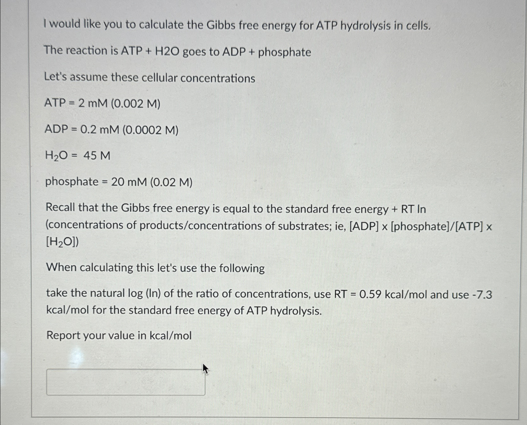 Solved I would like you to calculate the Gibbs free energy | Chegg.com