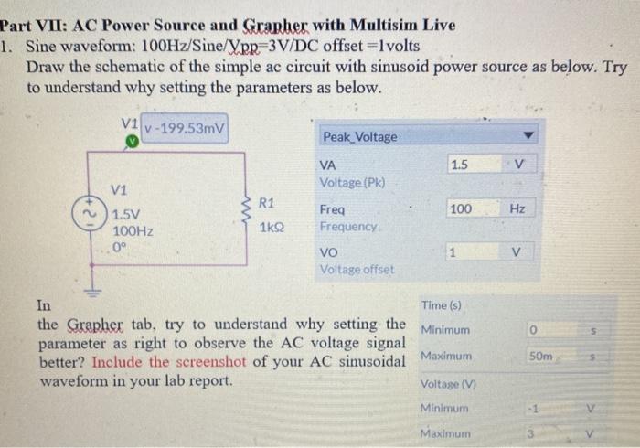 Solved Part VII: AC Power Source and Grapher with Multisim | Chegg.com