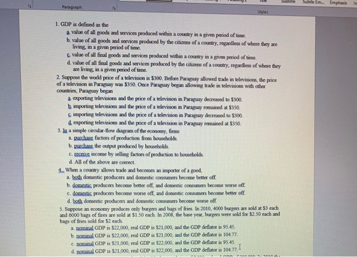 Solved my 2 Subtitle Subtle Em Emphasis Paragraph Styles 1. | Chegg.com