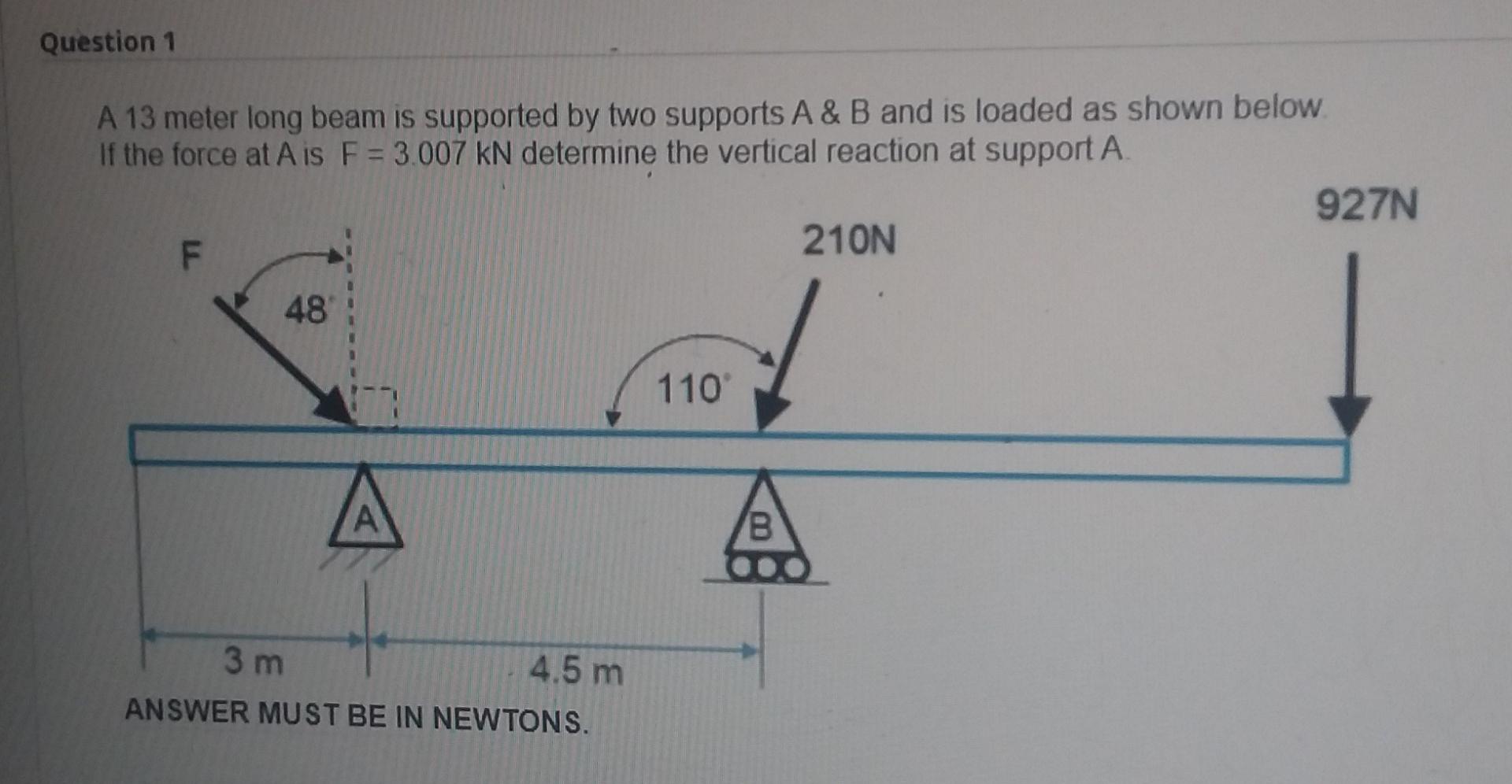 Solved Question 1 A 13 meter long beam is supported by two | Chegg.com