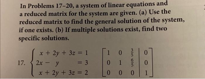 Solved In Problems 17-20, a system of linear equations and a | Chegg.com