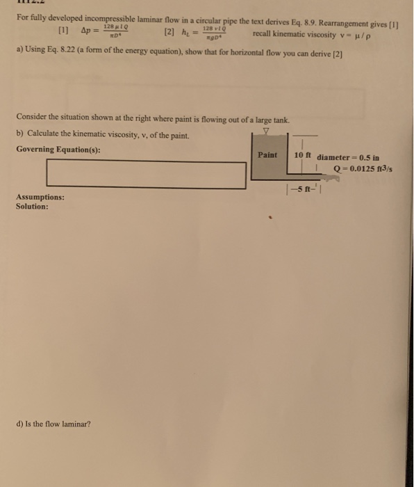 Solved For fully developed incompressible laminar flow in a | Chegg.com