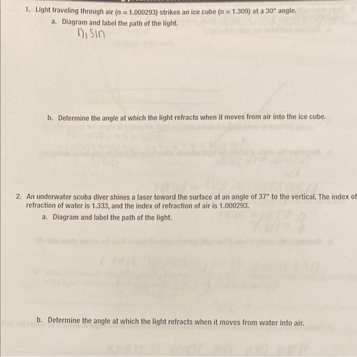 Solved 1. Light traveling through air (n = 1.000293) strikes | Chegg.com