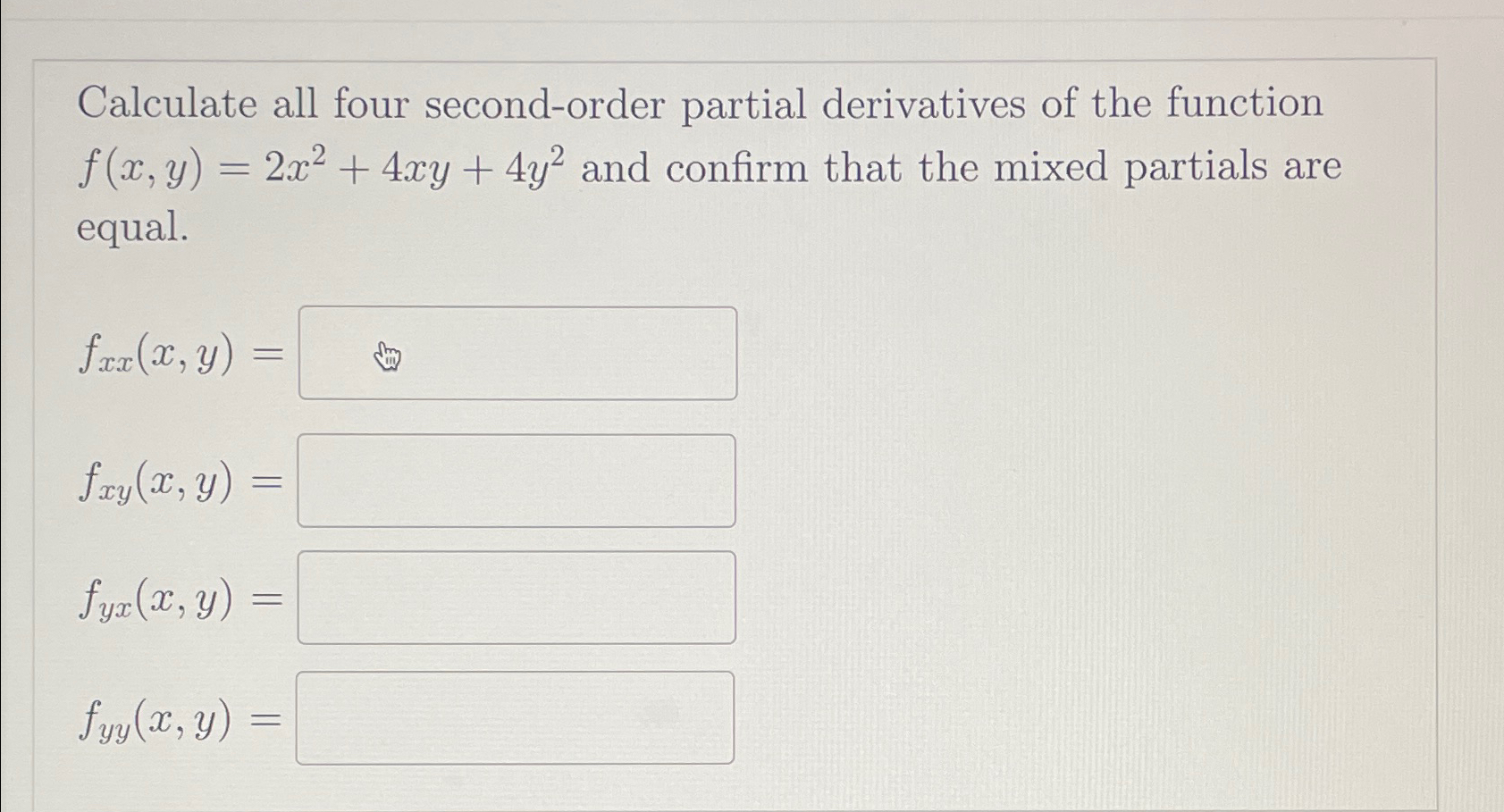 Solved Calculate All Four Second Order Partial Derivatives