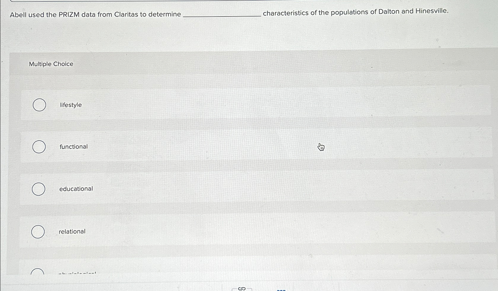 Solved Abell used the PRIZM data from Claritas to determine | Chegg.com