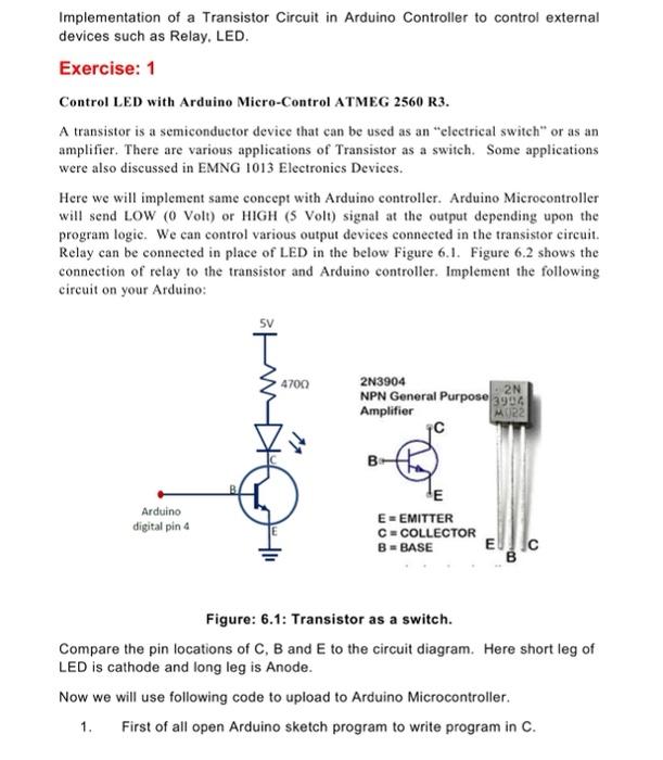 Solved Implementation of a Transistor Circuit in Arduino | Chegg.com